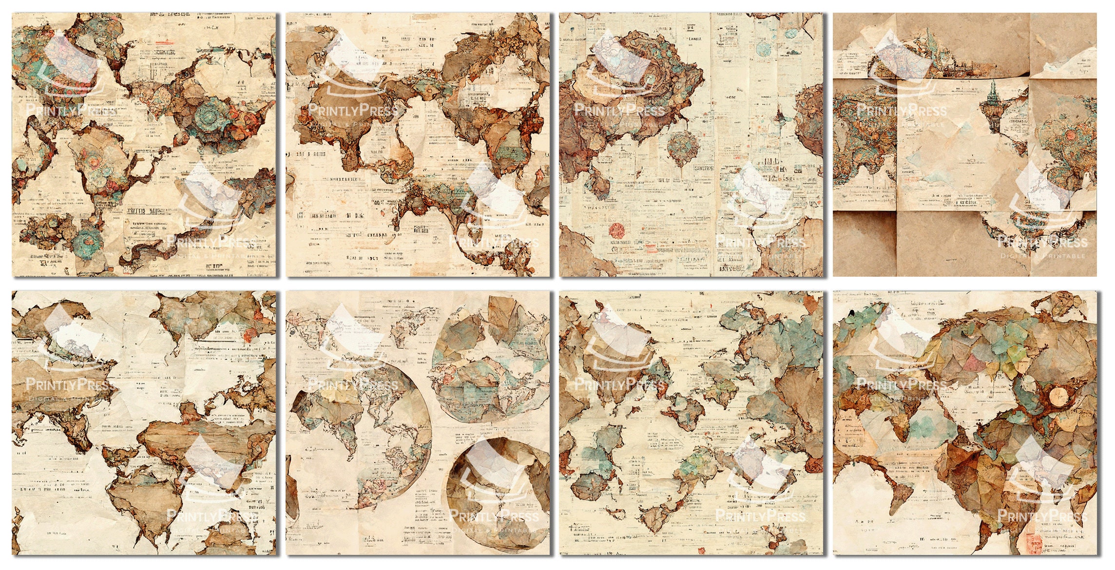 Abstract Vintage World Maps Digital Paper Scrapbook Papers Digital ...