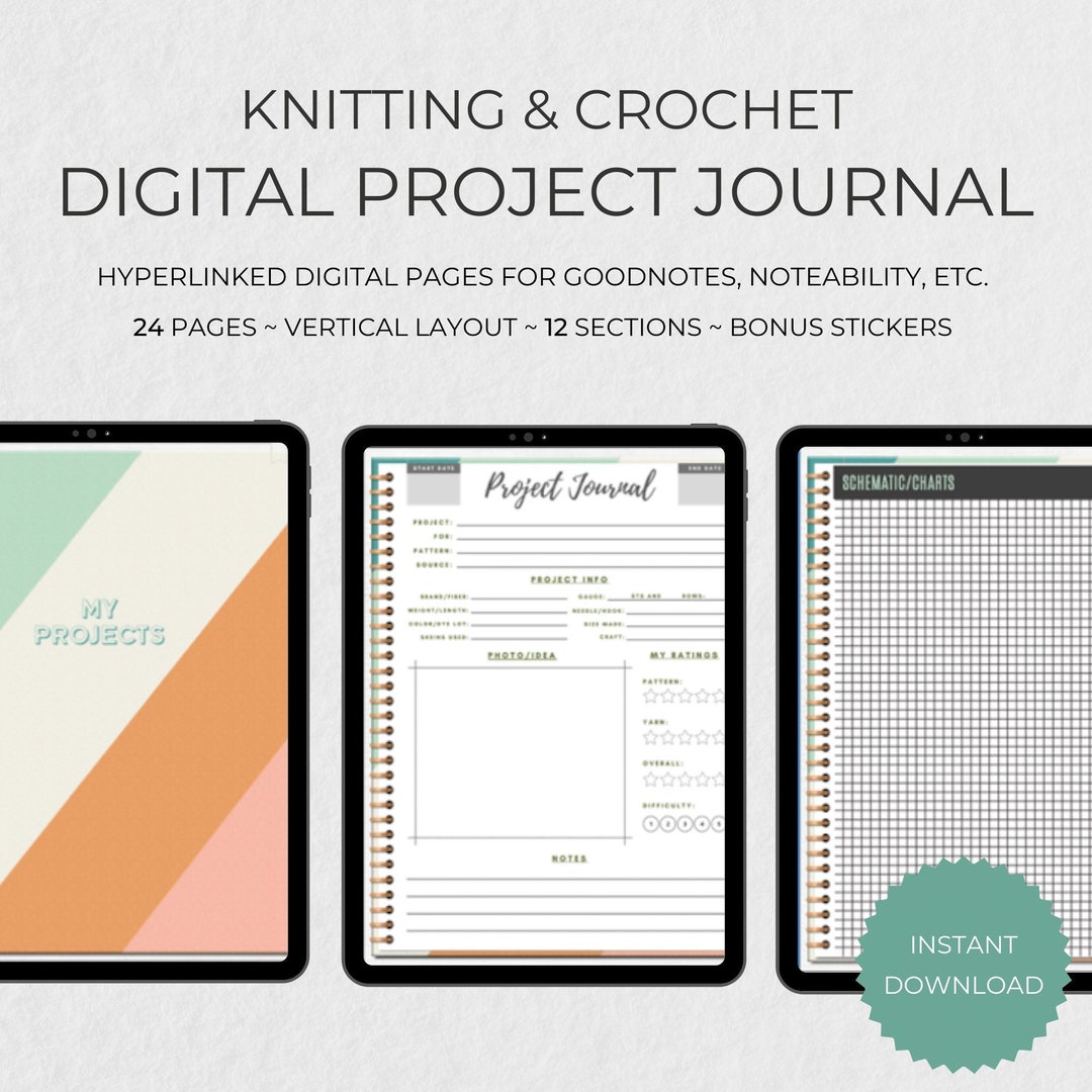 Digital Knitting & Crochet Project Journal for Goodnotes, Goodnotes ...