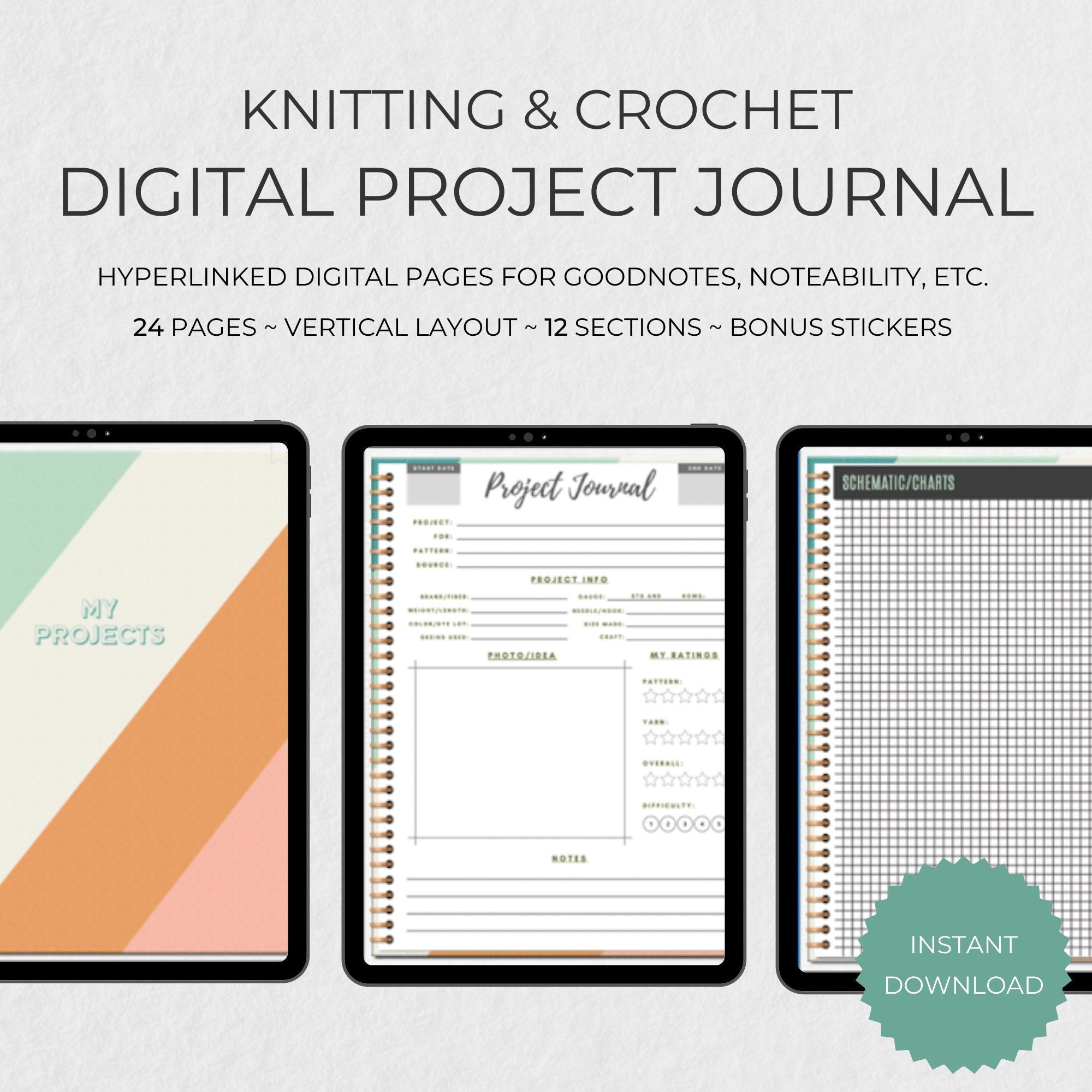 Digital Knitting & Crochet Project Journal for Goodnotes, Goodnotes ...