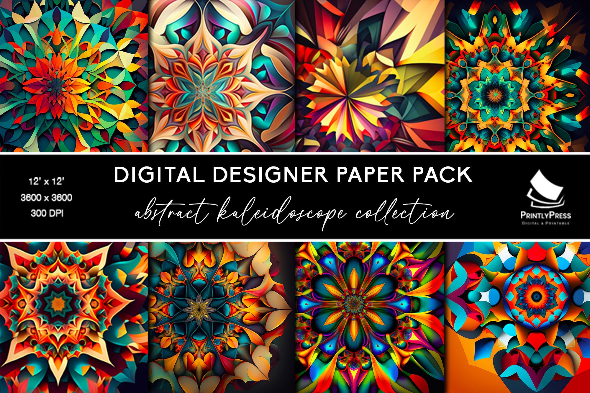 Abstract Kaleidoscope Digital Paper - Scrapbook Papers - Digital ...