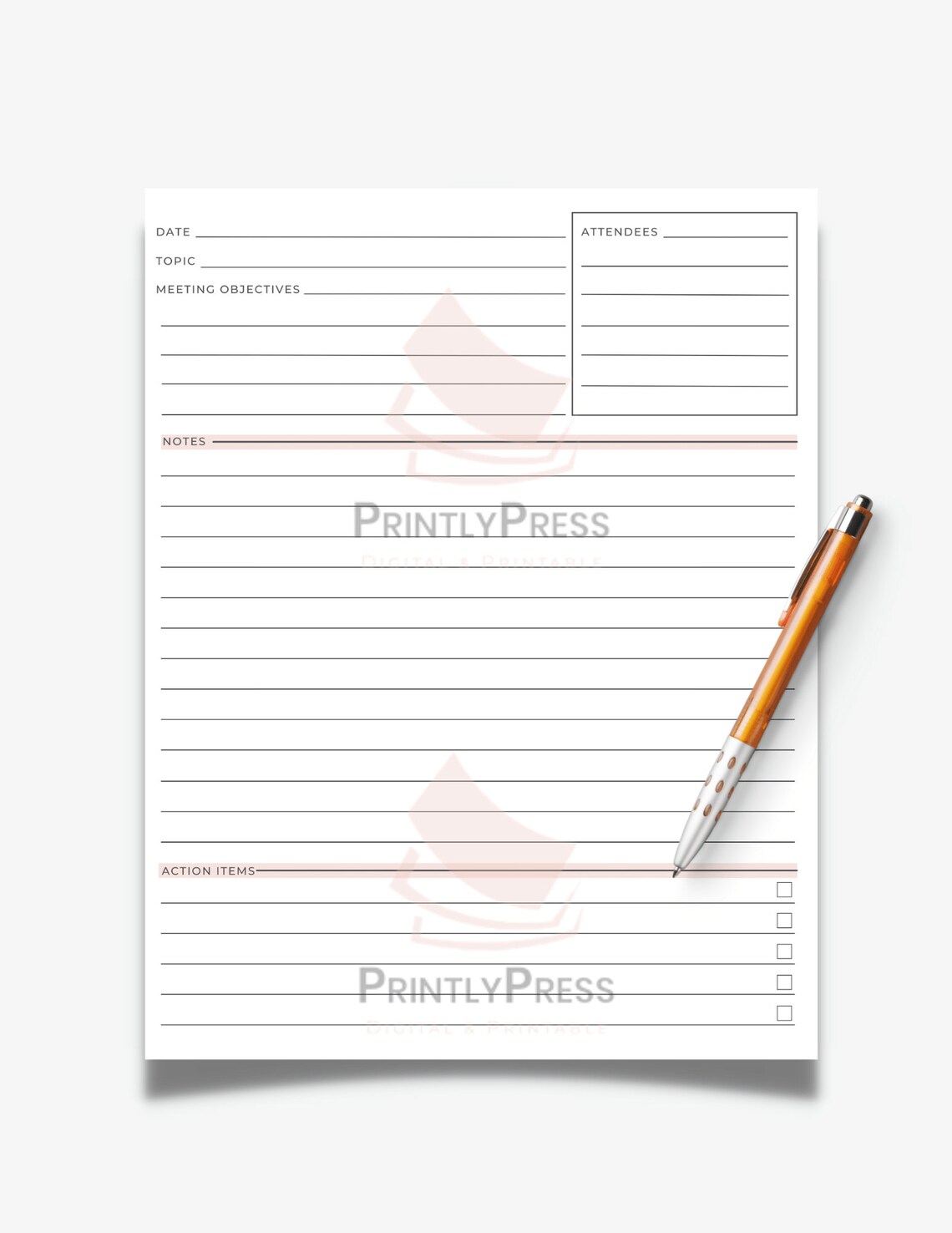 Printable Meeting Notes Sheet // Instant Download PDF // US Letter Size ...