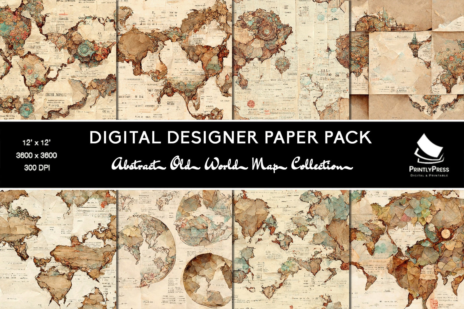 Abstract Vintage World Maps Digital Paper Scrapbook Papers Digital ...