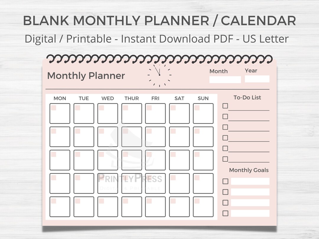 Monthly Planner Template Digital & Printable - Instant Download / PDF ...