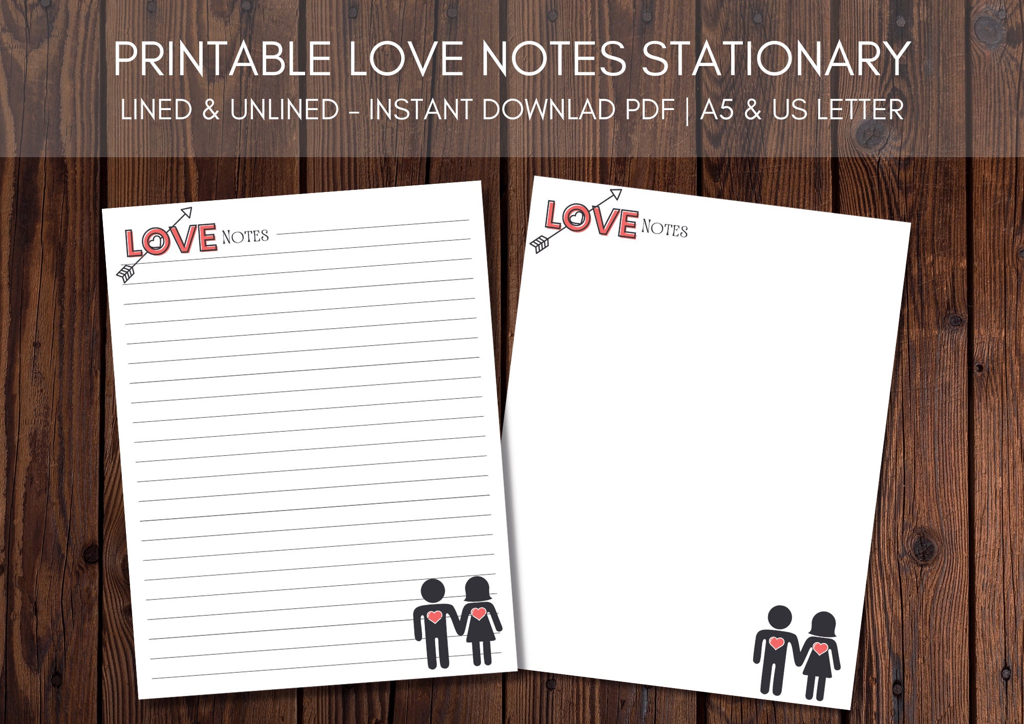Love Notes Printable Stationery Paper / Valentine Printable Stationary ...