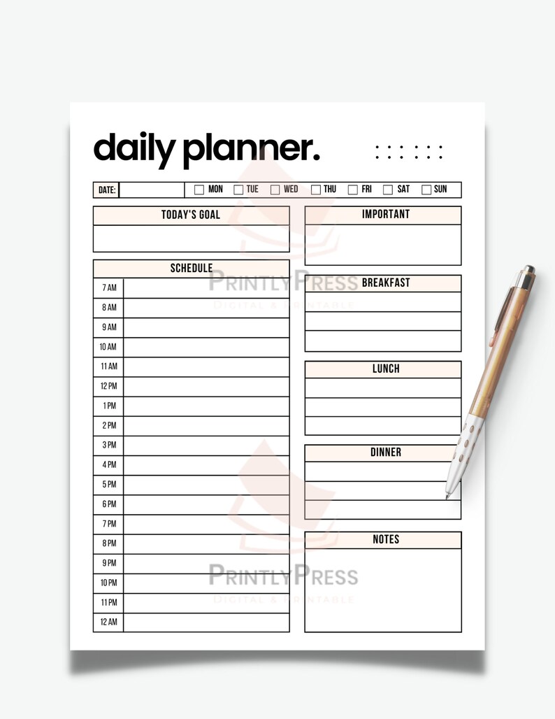PRINTABLE Daily Planner Sheet | PDF Printable or Digital Pages ...