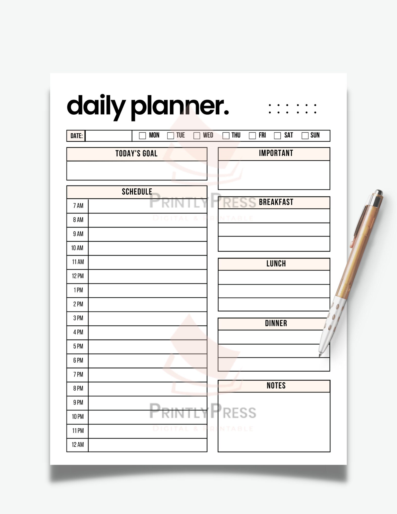 PRINTABLE Daily Planner Sheet | PDF Printable or Digital Pages ...
