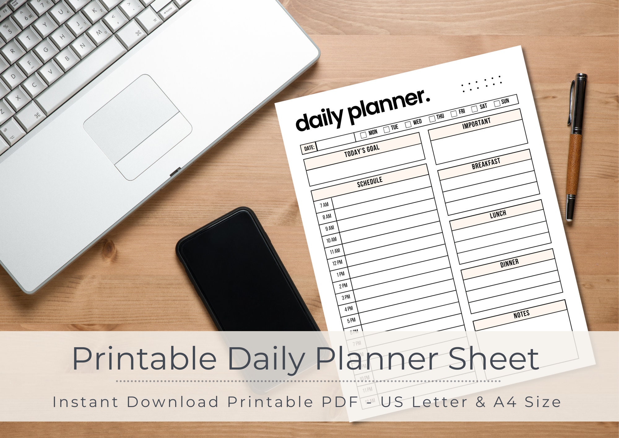 PRINTABLE Daily Planner Sheet | PDF Printable or Digital Pages ...