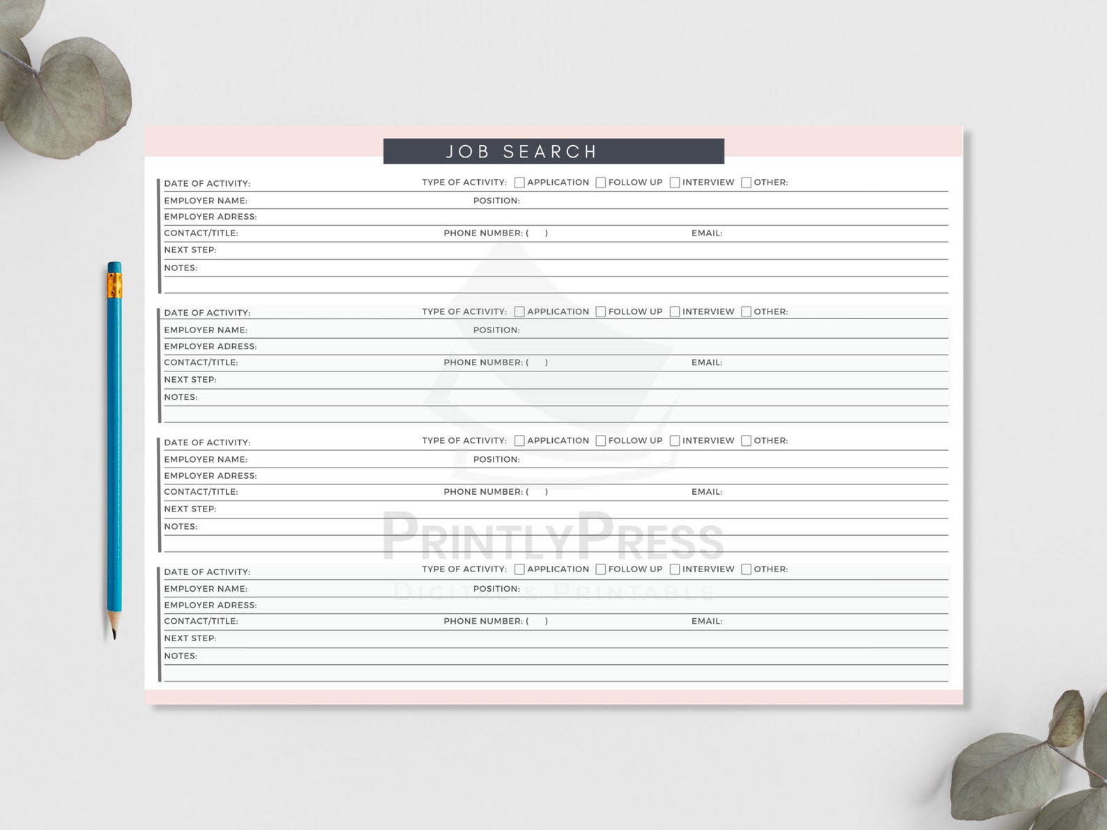 Job Search Log // Printable Job Search Log - Instant Download PDF - A4 ...