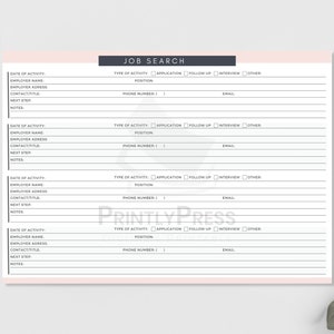 Job Search Log // Printable Job Search Log - Instant Download PDF - A4 ...