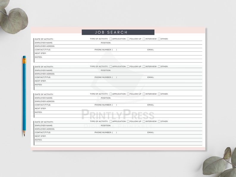 Job Search Log // Printable Job Search Log - Instant Download PDF - A4 ...