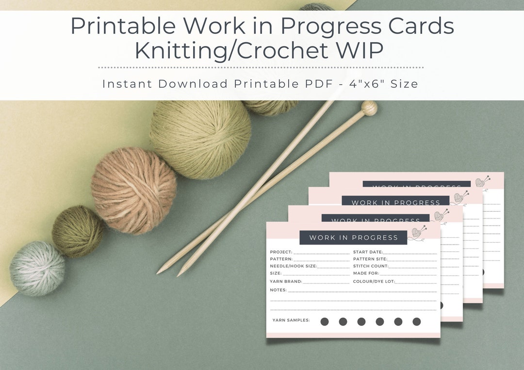 Knitting/crochet Work in Progress Printable Cards // Instant Download ...