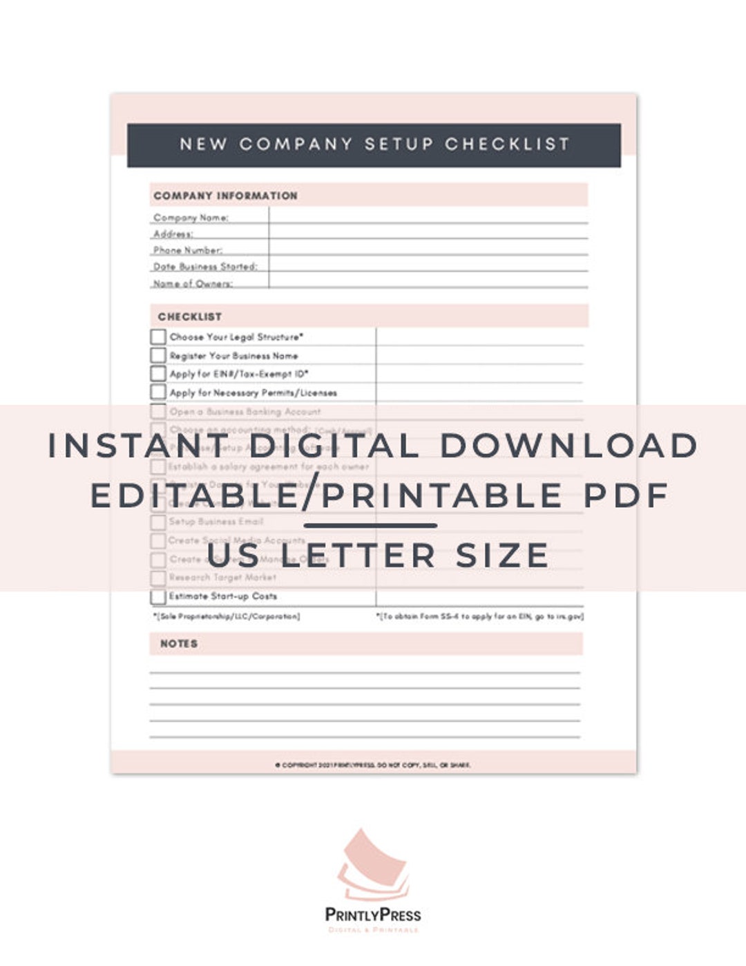 Business Setup Checklist PRINTABLE / New Company Setup Checklist ...