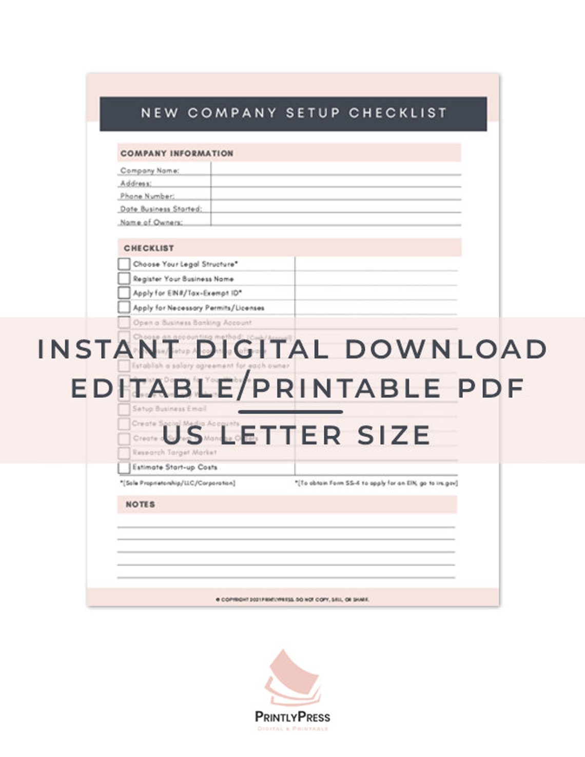 Business Setup Checklist PRINTABLE / New Company Setup Checklist ...