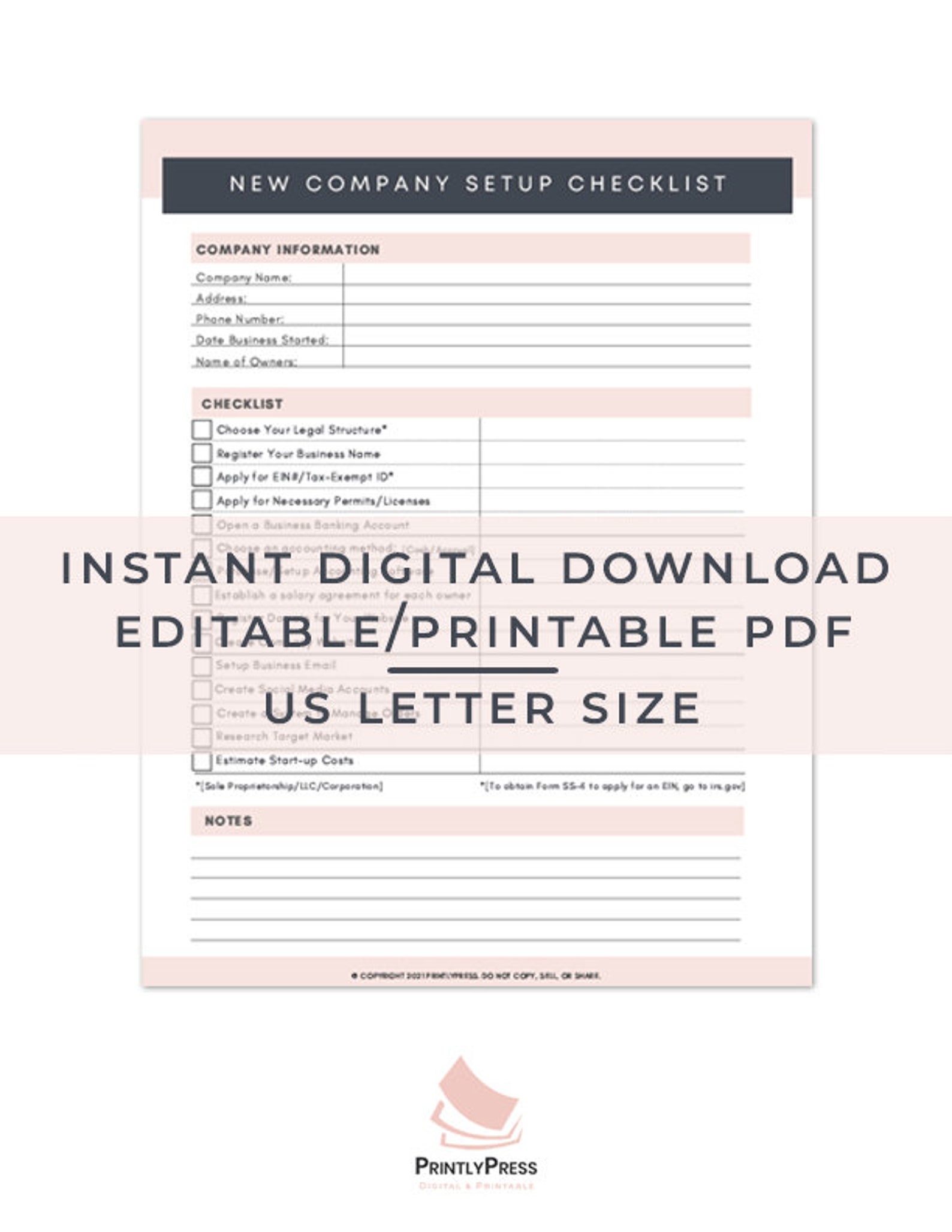 Business Setup Checklist PRINTABLE / New Company Setup Checklist ...
