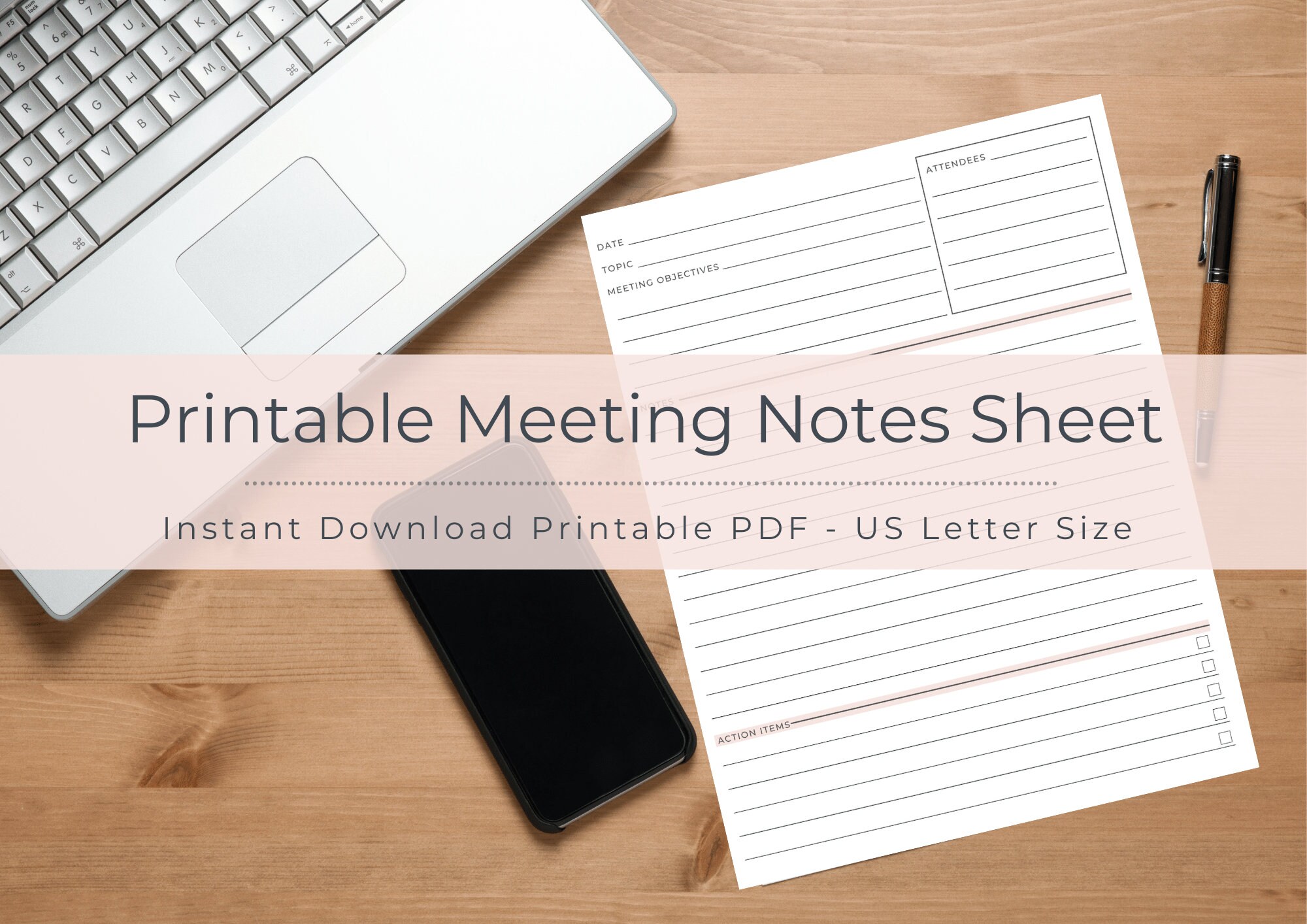 Printable Meeting Notes Sheet // Instant Download PDF // US Letter Size ...