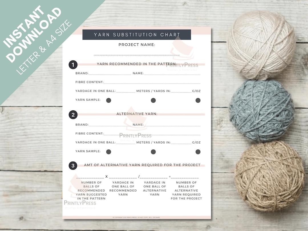 Project Yarn Substitution Chart / Printable Yarn Substitution Chart ...