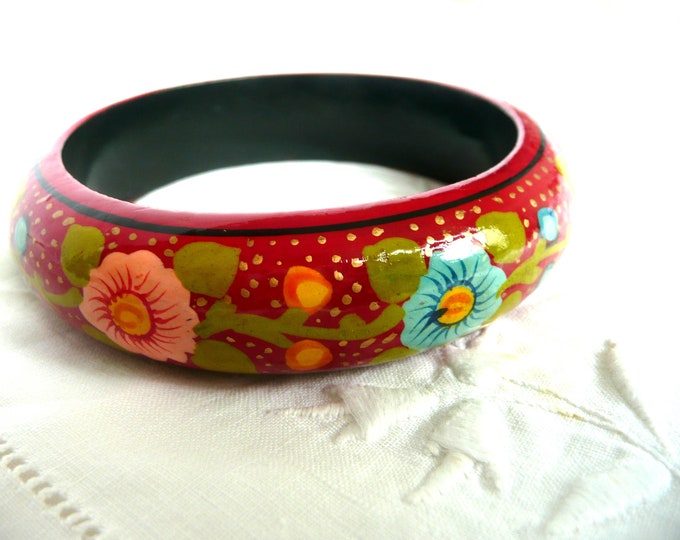 Bracelet Wooden Hand Painted Bangle Russian Folk Style Hand Painted ...