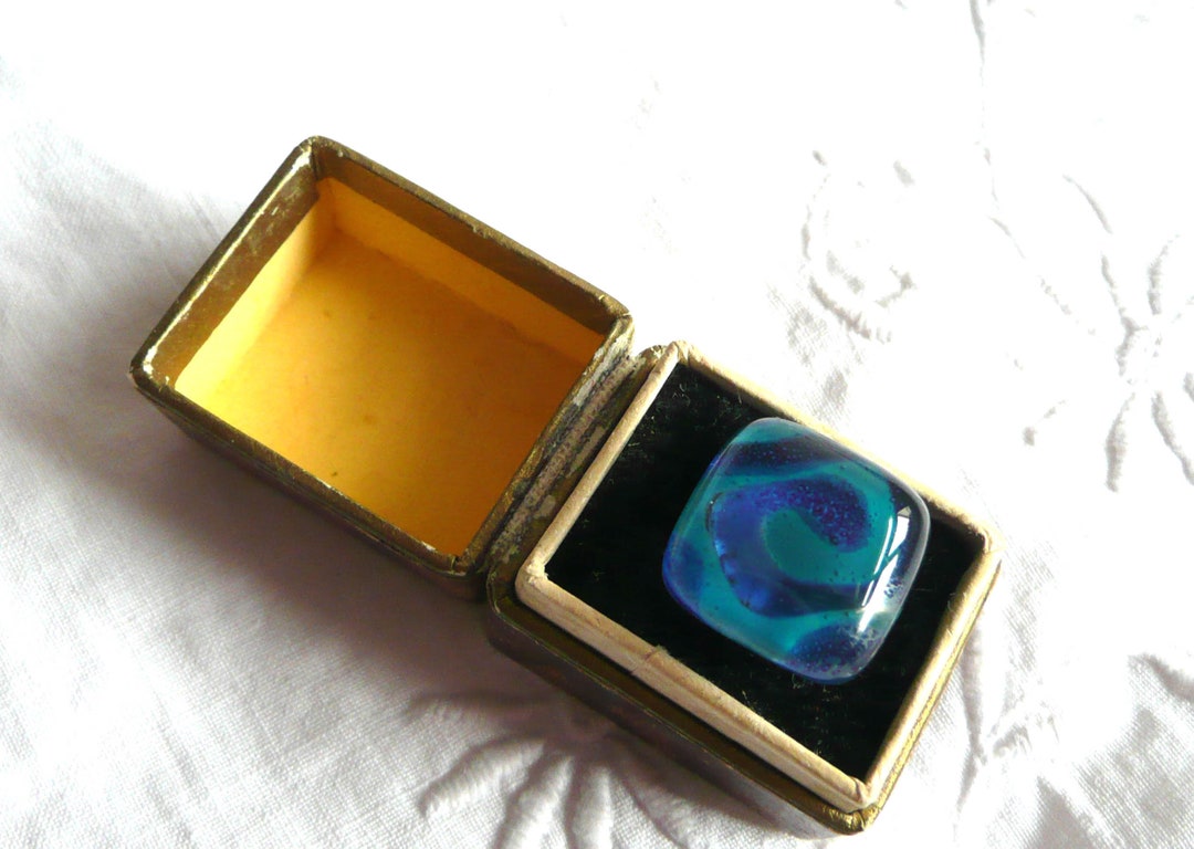 Vintage Glass Ring in Vintage Box Blue Glass Ring Mid Century Glass ...
