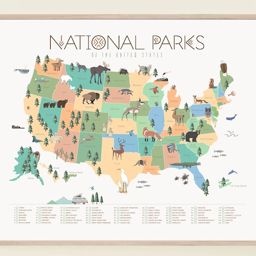 National Parks Map Checklist Instant Download | Etsy