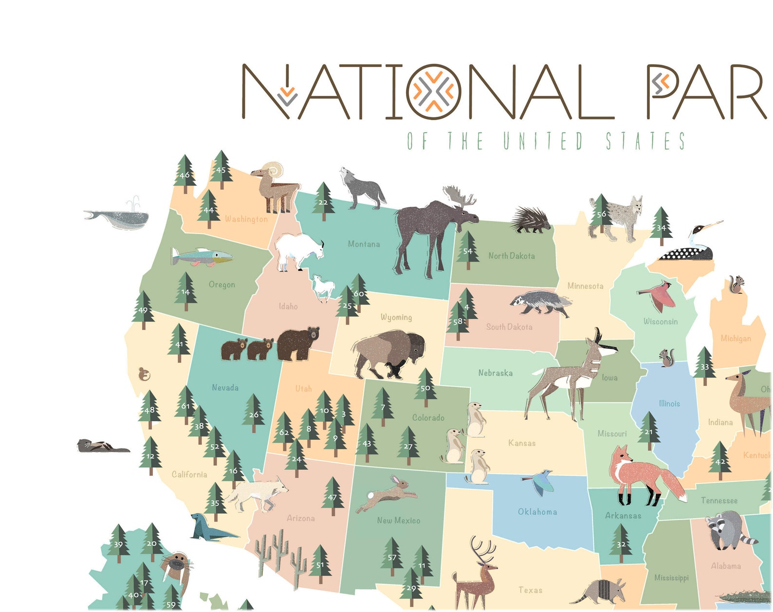 National park map National parks Download printable file | Etsy