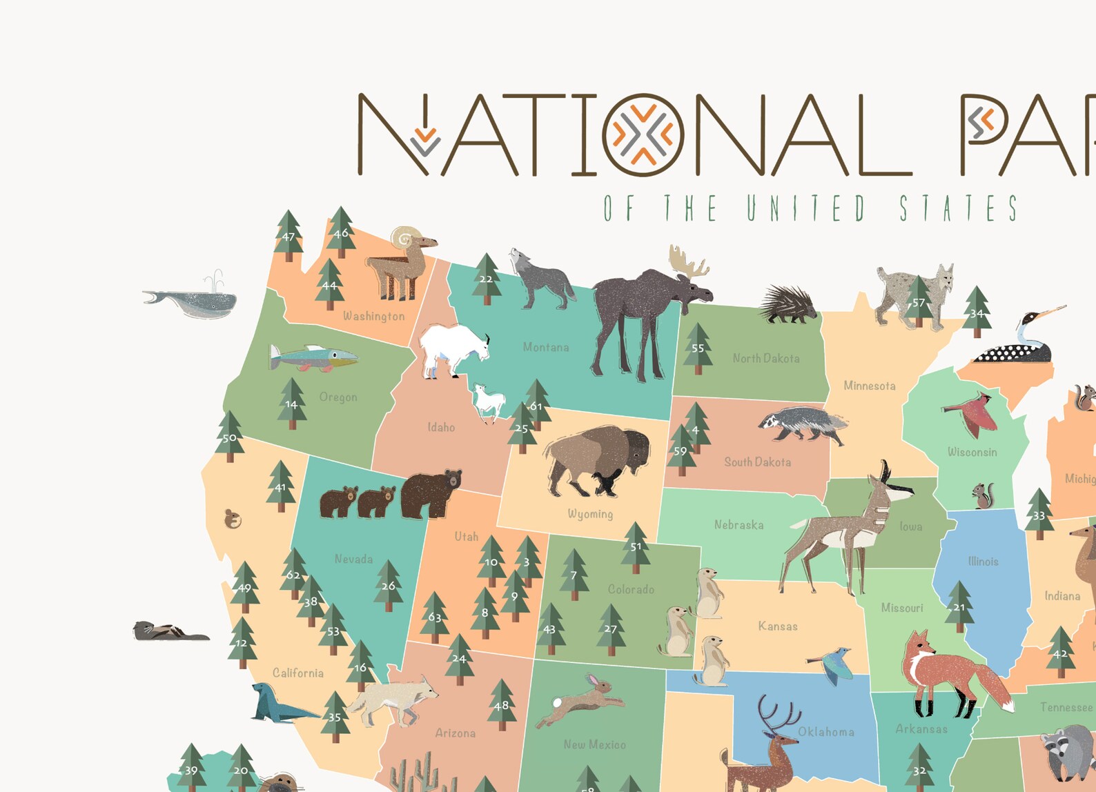 National Park Map National Parks Download Printable File - Etsy