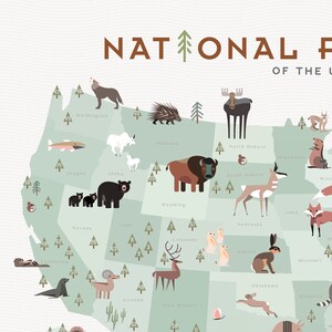 National Parks Map Poster: Popular Classic Mint Green–kids Room Decor ...