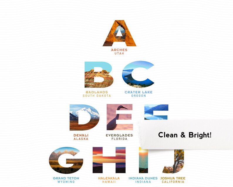 National Park Alphabet Poster: Tree Shape Abcs, Nursery Art - Etsy