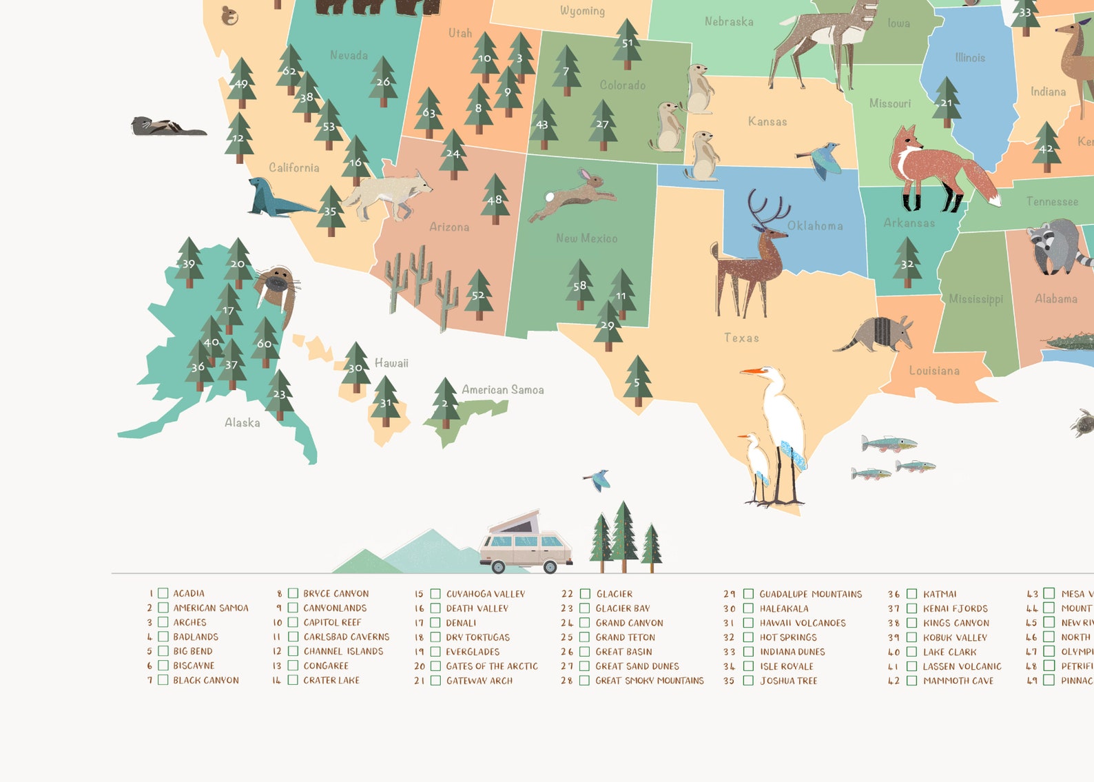 National Park Map National Parks Download Printable File - Etsy