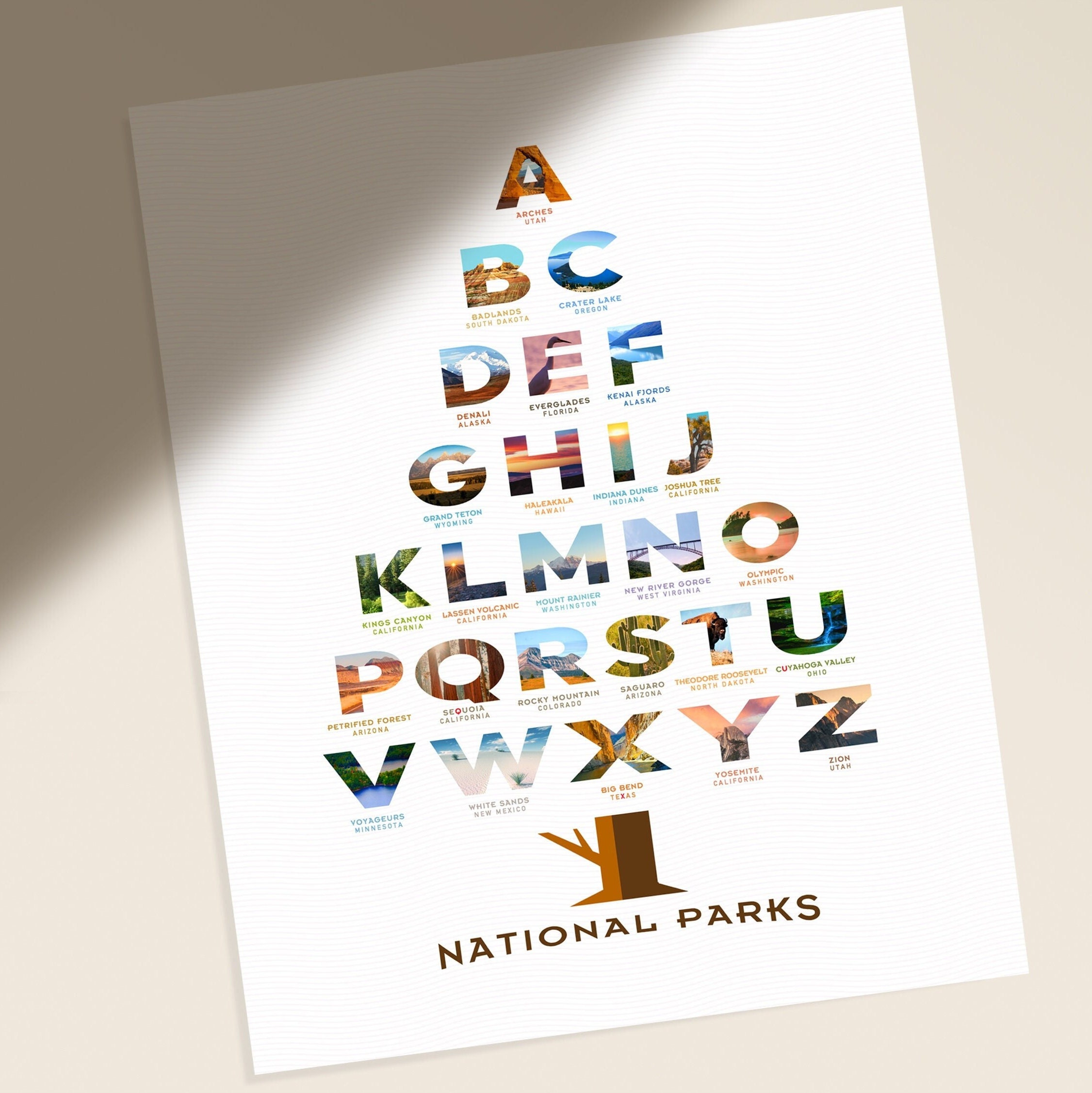 National Park Alphabet Poster: Tree Shape Abcs, Nursery Art - Etsy