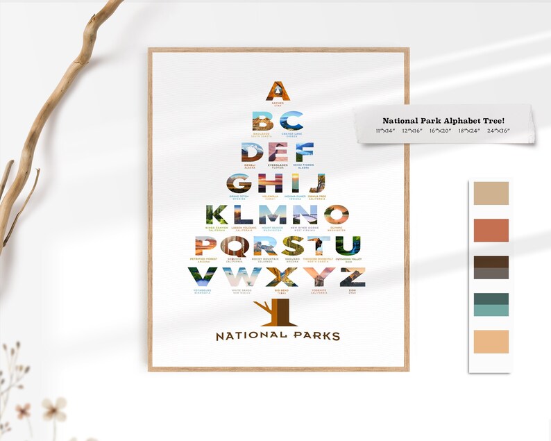 National Park Alphabet Poster: Tree Shape Abcs, Nursery Art - Etsy