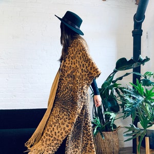 Boho Tan and Black Animal Print Kimono, Leopard Cover Up, Bohemian Knit ...