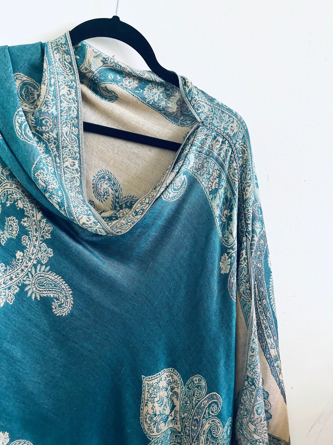 Bohemian Draped Shawl ,turquoise Blue and Gold Paisley Reversible ...
