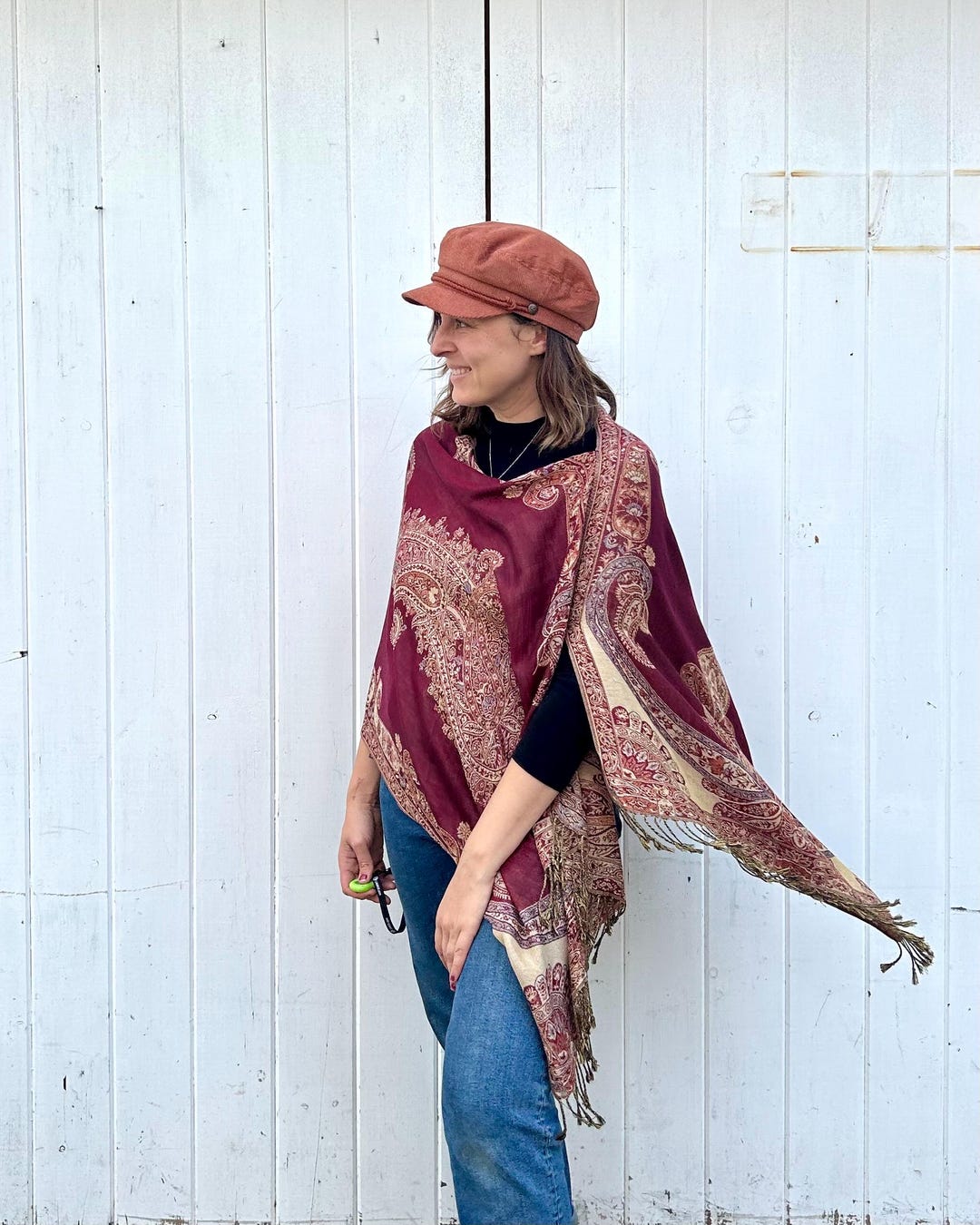 Bohemian Draped Shawl ,burgundy Red and Gold Vibrant Paisley Pashmina ...