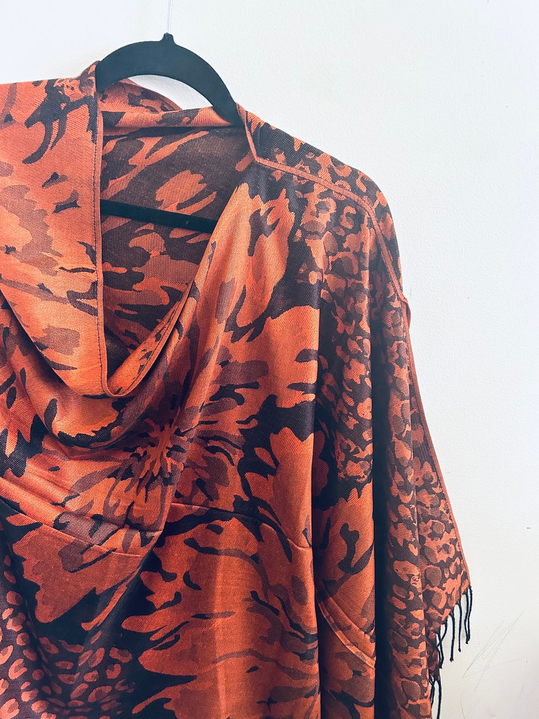 Bohemian Draped Shawl - Orange and Brown Animal Print Pashmina ...