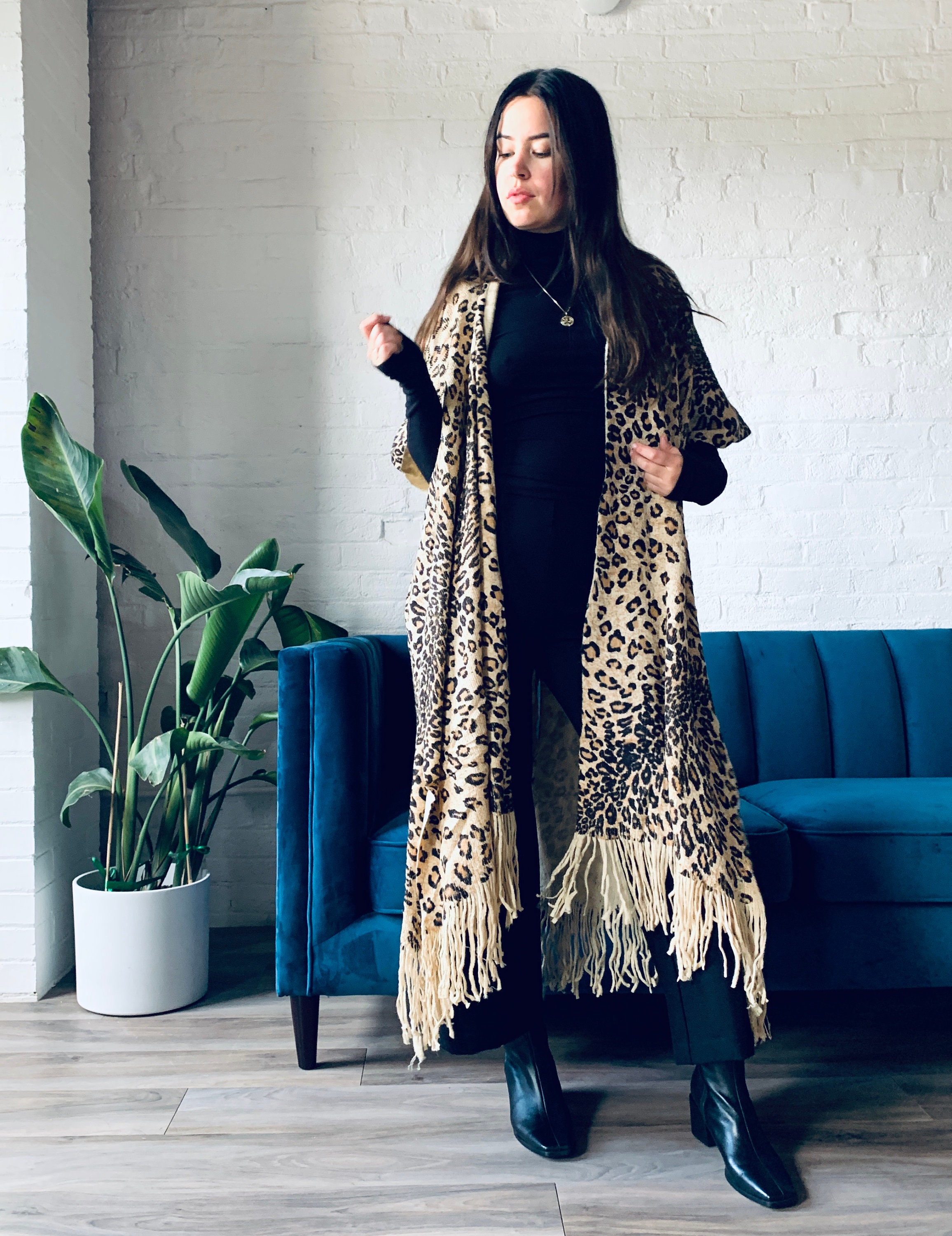 Boho Light Tan and Black Animal Cheetah Leopard Print Kimono | Etsy