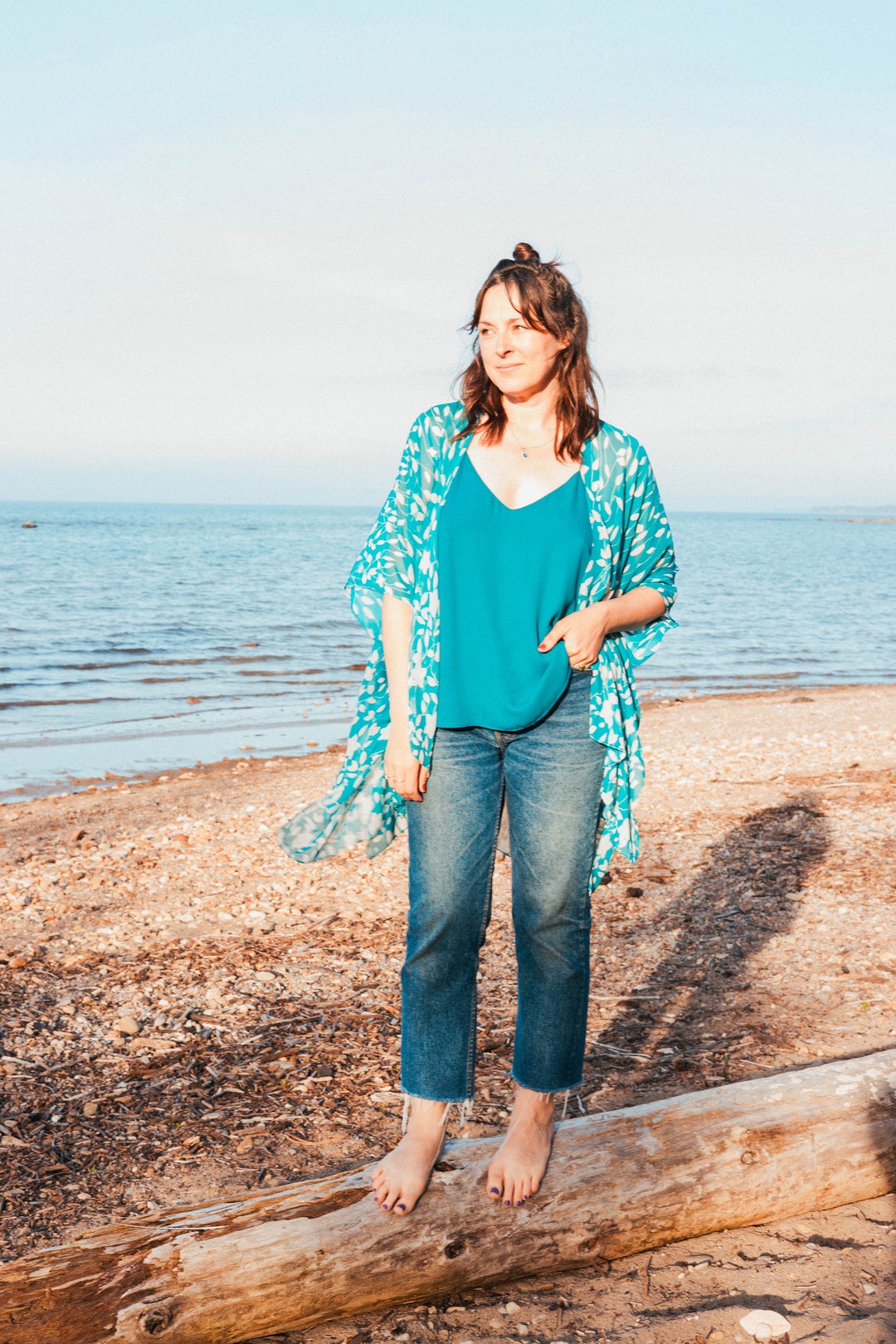 Bohemian Sheer Kimono, Turquoise Leaves, Bathing Suit Cover Up, Bridal ...