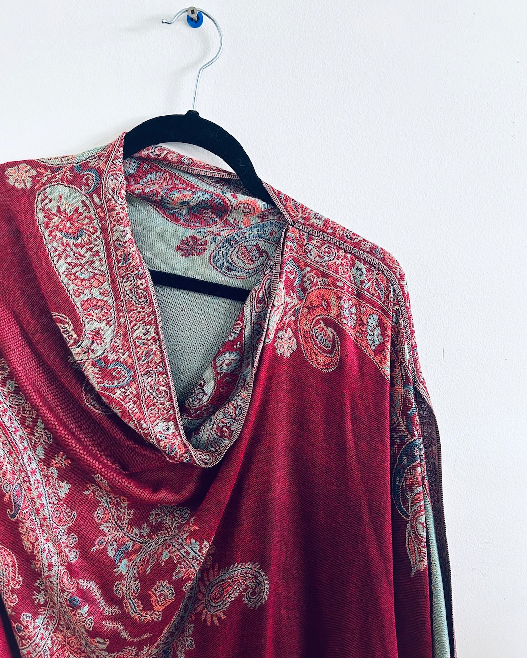 Bohemian Draped Shawl ,burgundy Red and Mint Green Vibrant Paisley ...