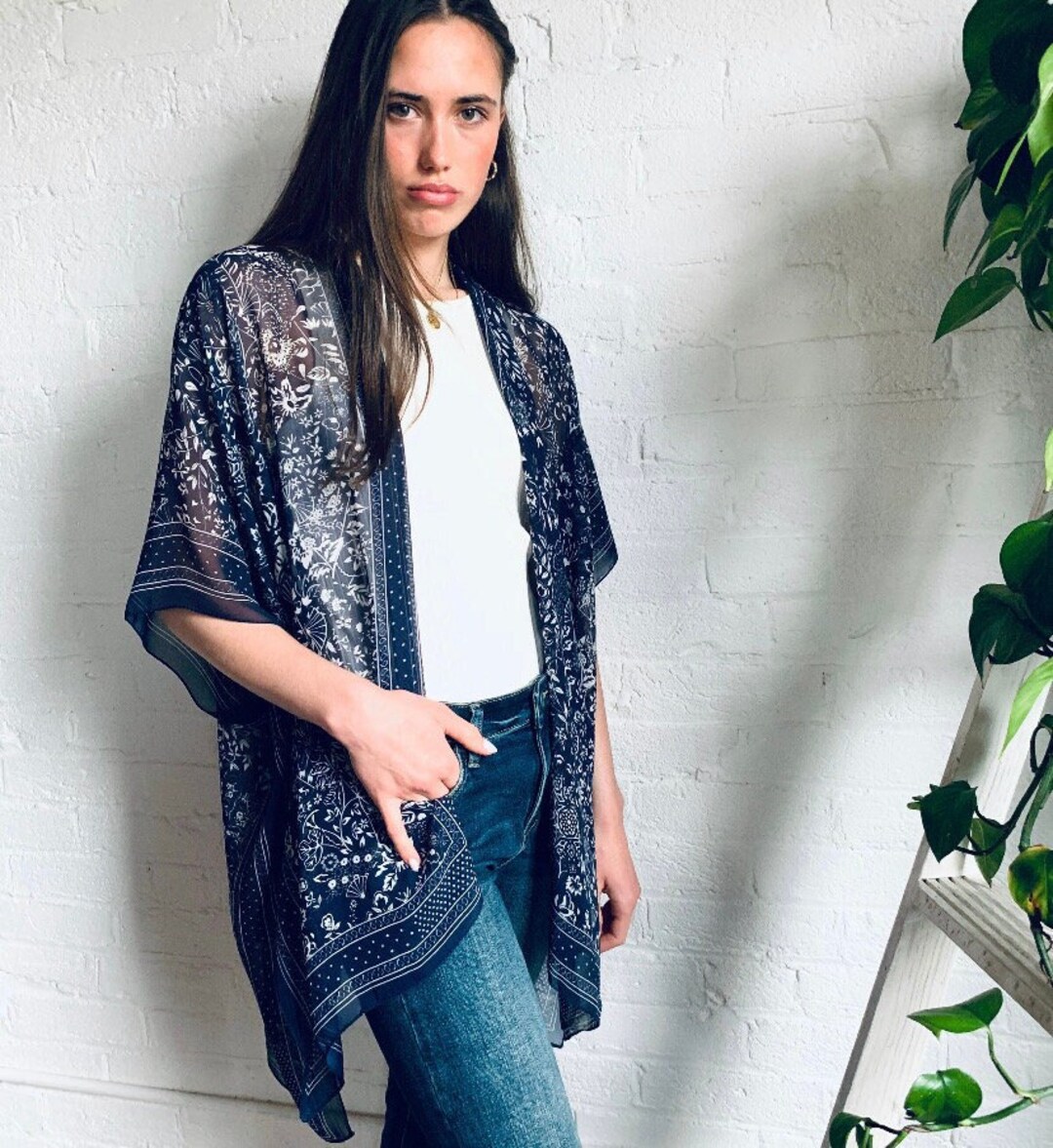 Bohemian Kimono, Bandana Print Floral Kimono, Bathing Suit Cover Up ...