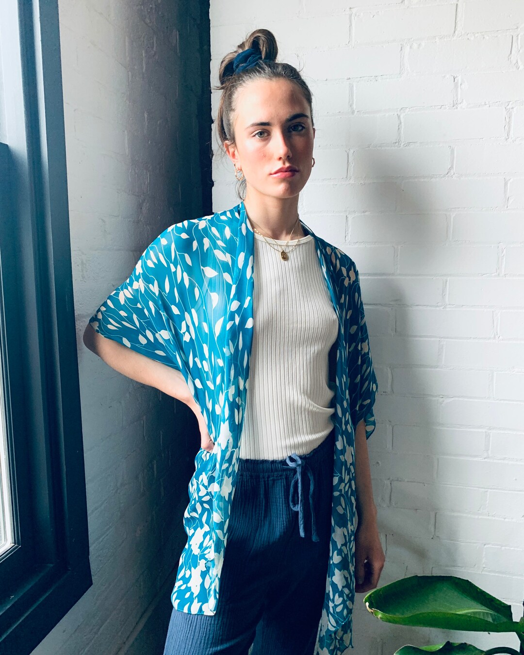 Bohemian Sheer Kimono,turquoise Floral Kimono, Bathing Suit Cover Up ...