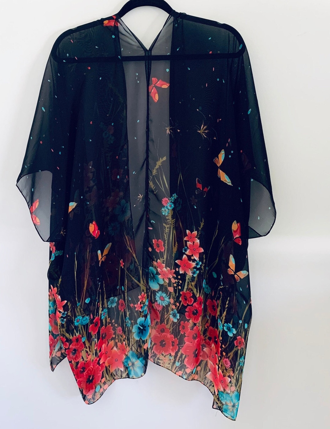 Floral Butterfly Kimono: Sheer Bohemian Beach Cover-up - Etsy