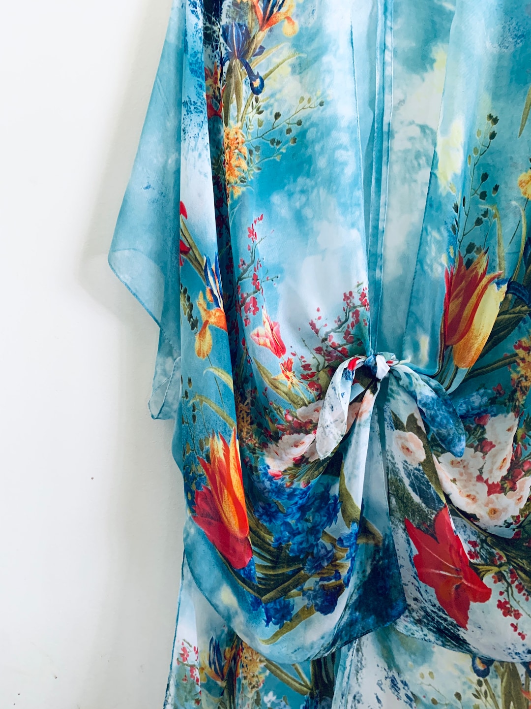 Floral Kimono: Blue & White Sheer Bohemian Duster - Etsy