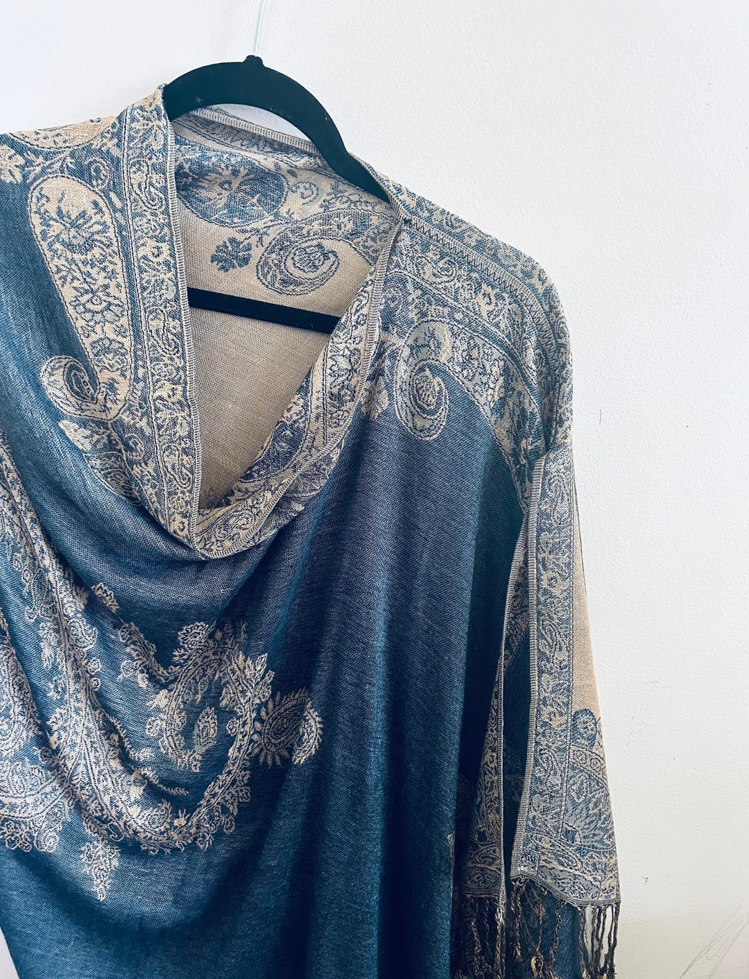 Bohemian Draped Shawl Denim Blue and Beige Paisley - Etsy
