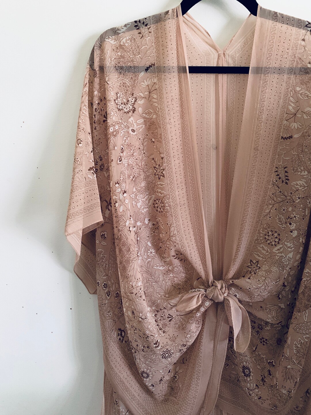 Boho Tan Floral Kimono: Sheer Festival Wrap, Beach Cover-up - Etsy