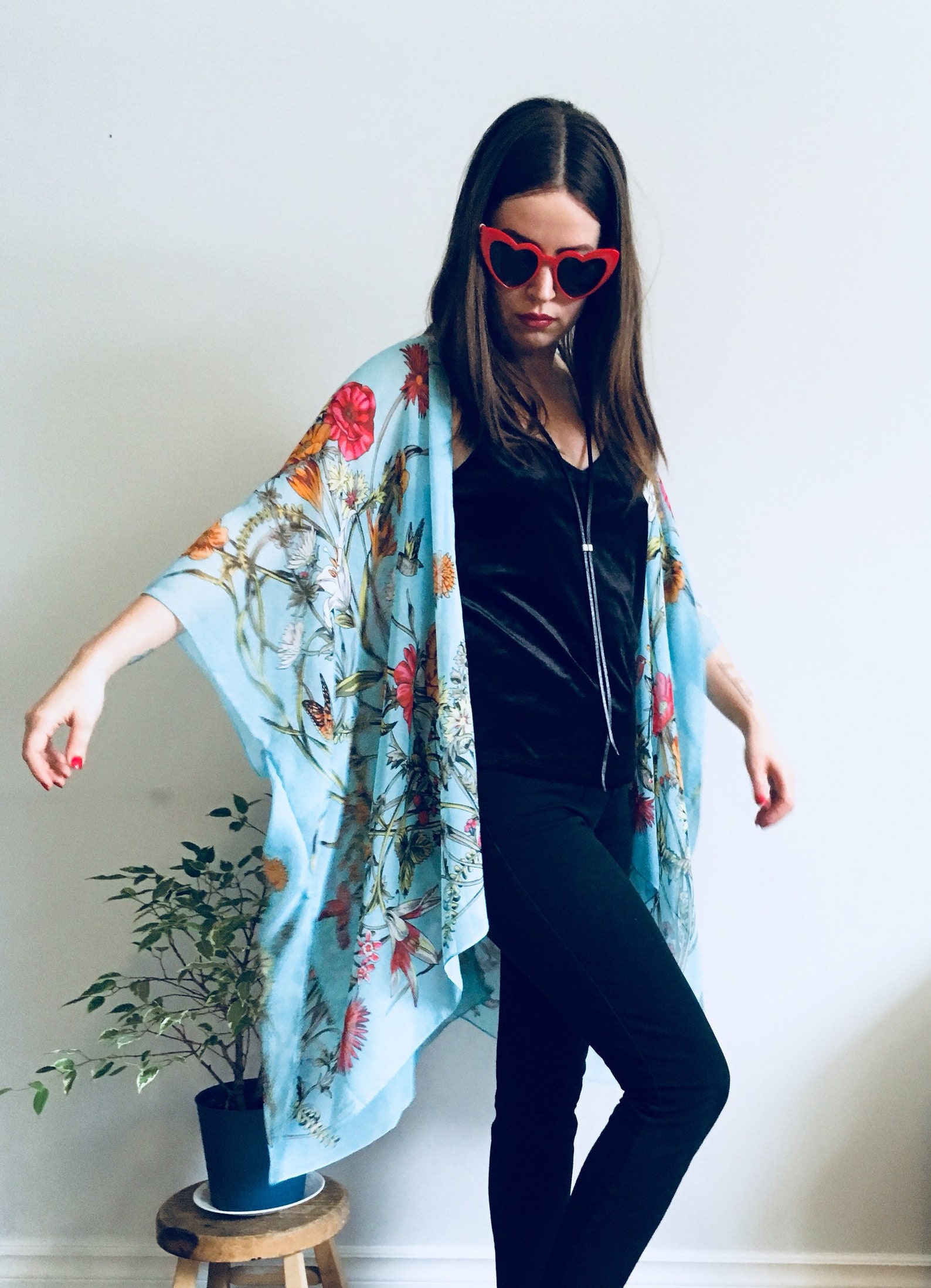 Sheer Kimono: Turquoise Floral Kimono Bathing Suit Cover up - Etsy