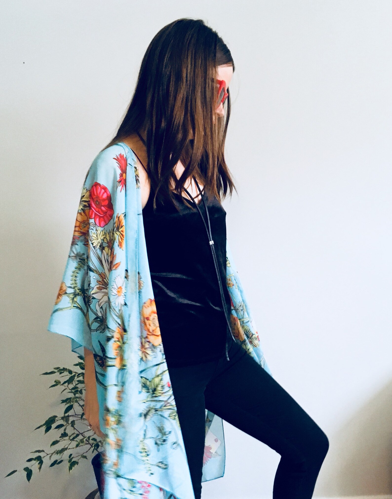 Sheer Kimono: Turquoise Floral Kimono Bathing Suit Cover up | Etsy