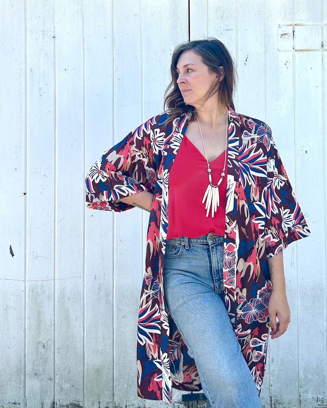 Vintage Brown and Cream Tropical Beach Cover Up, Oversized Jacket ...