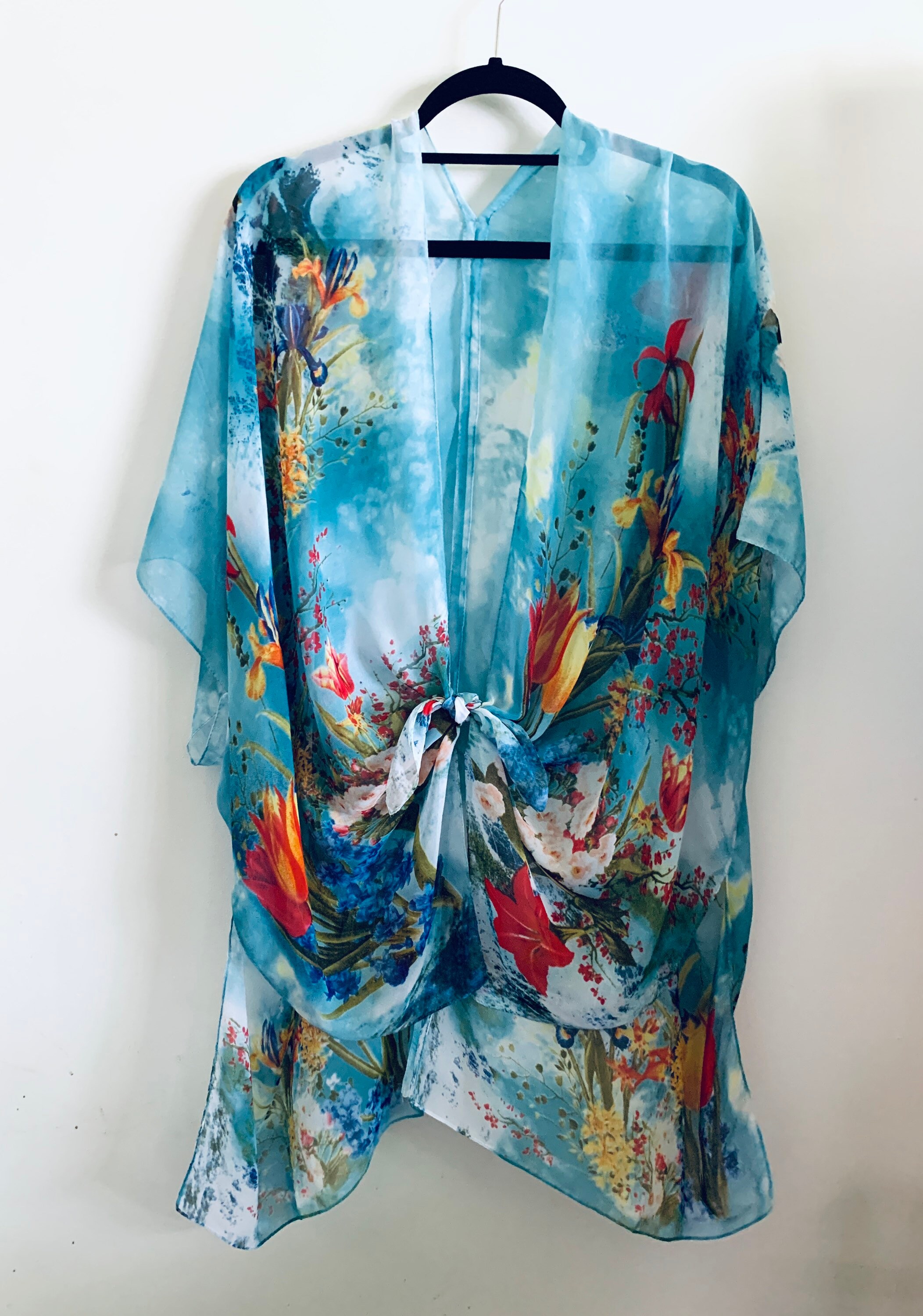Floral Kimono: Blue & White Sheer Bohemian Duster - Etsy