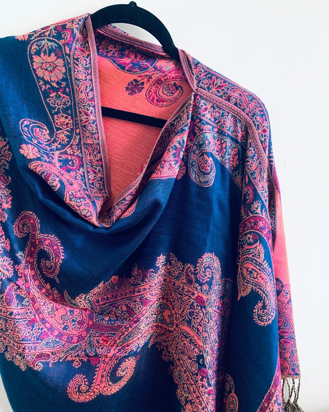 Bohemian Draped Shawl, Royal Blue and Vibrant Pink Paisley Pashmina ...