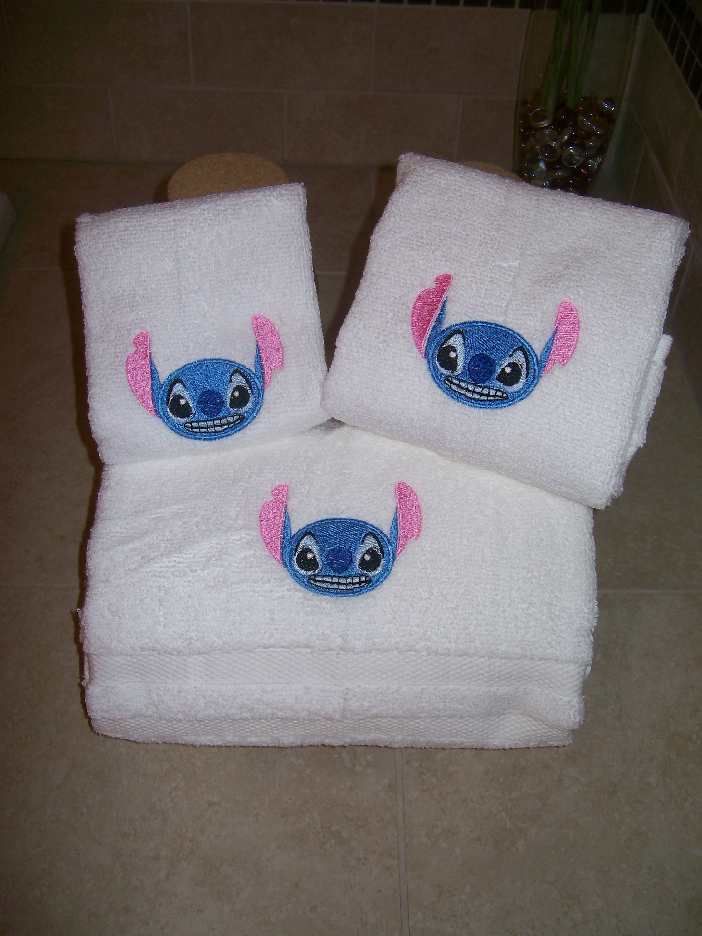 Stitch Embroidered Bath Towel Set - Personalized 3 Piece Collection - Etsy