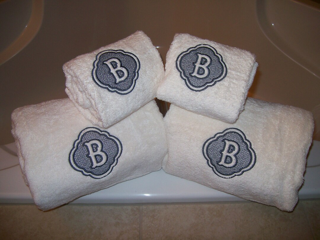 Custom Embossed Monogram Towel Set - Includes 2 Bath Towels and 2 Hand ...